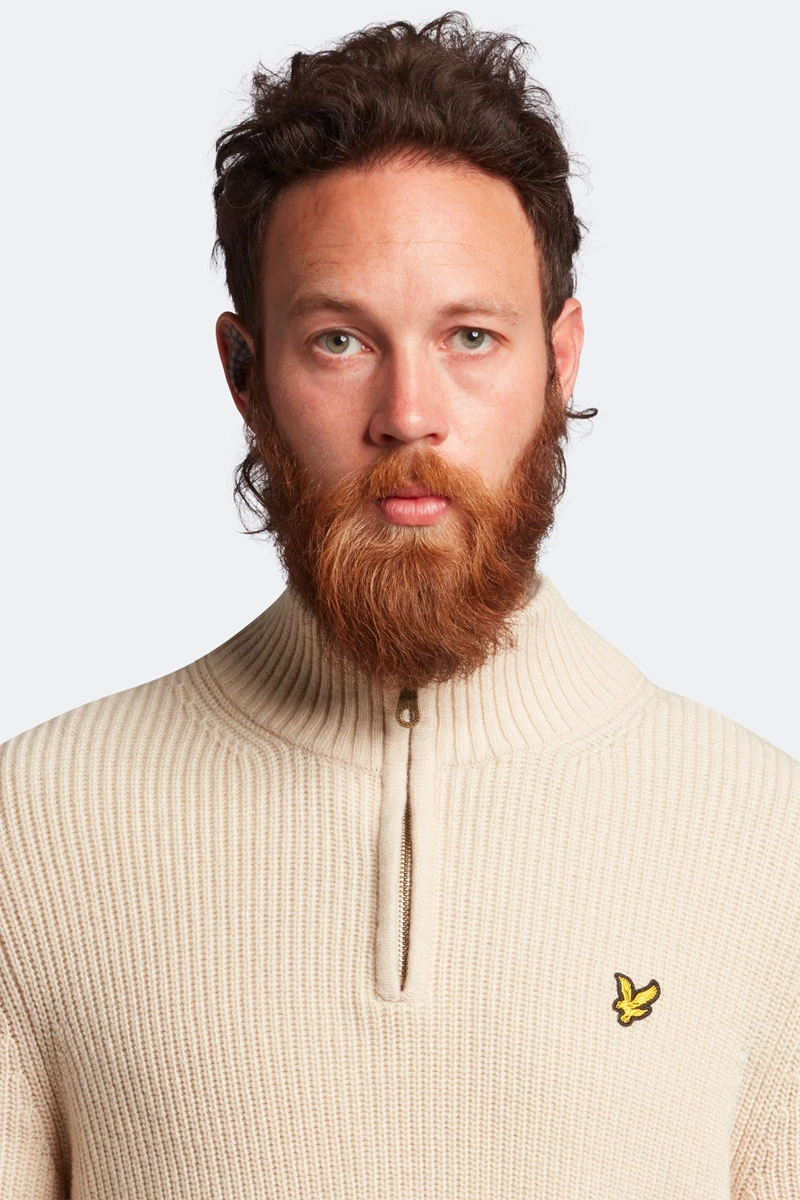 Lyle & Scott Cotton Merino Quarter Zip Jumper Zand (w370 )